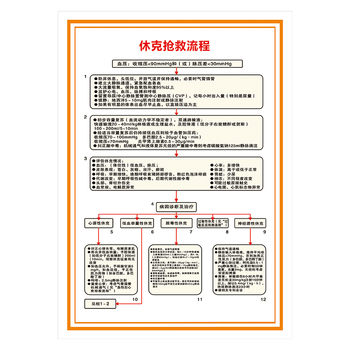 医院示意图片急诊抢救流程心跳骤停抢救流程图宣传画挂图墙贴画覆膜防水贴纸WSB182 WSB182-02 休克抢救流程 70*50厘米 覆膜防水PP贴纸