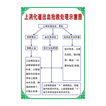 医院制度牌宣传画急救程序挂图药物过敏反应抢救流程图示意图贴画覆膜防水贴纸WSB169 WSB169-02 上消化道出血抢救处理示意图 60*40厘米 覆膜防水PP贴纸