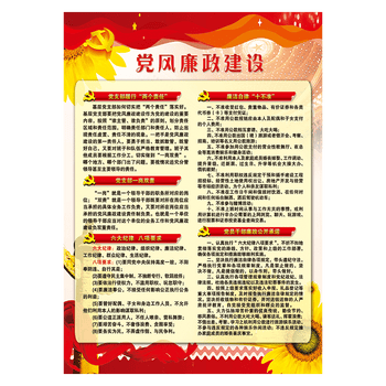 党政建设宣传栏挂图文化贴纸廉洁自律准则党建宣传画展板海报墙贴画ODK ODK63 党风廉政建设 80*60厘米 覆膜防水PP贴纸
