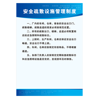 安全生产管理制度牌宣传画挂图车间消防安全生产十不准宣传栏展板墙贴画NIH28 NIH28-24 安全疏散设施管理制度 PP防水覆膜贴纸100*70厘米