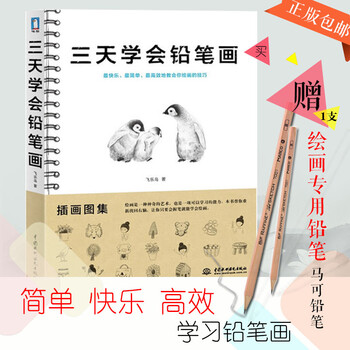 【赠铅笔】正版 三天学会铅笔画 素描教程 飞乐鸟绘画手绘简笔画基础入门 素描画入门零基础彩铅教程