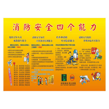 消防安全挂图海报宣传标语消防安全四个能力宣传画贴画VAH16 覆膜防水PP贴纸 100*70厘米