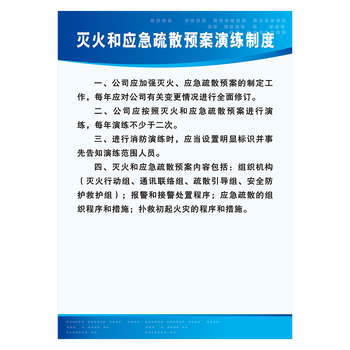 安全生产管理制度牌宣传画挂图车间消防安全生产十不准宣传栏展板墙贴画NIH28 NIH28-31 灭火和应急疏散预案演练制度 PP防水覆膜贴纸100*70厘米