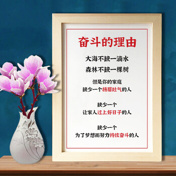 自律坚持 励志书法座右铭学生好习惯桌面摆件摆台书房学习激励实木相框挂墙画框UTK UTK42 奋斗的理由 A3(挂墙专用)