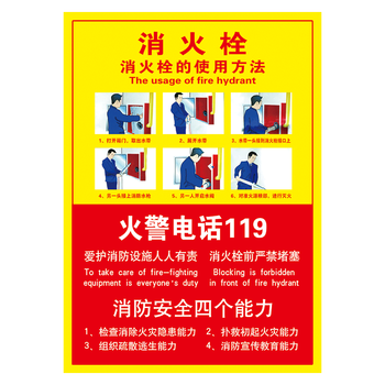 消防器材使用知识挂图海报消火栓消防栓灭火器的使用方法消防箱示意图墙贴画VEH VEH26 消火栓使用 40*30厘米 覆膜防水PP贴纸