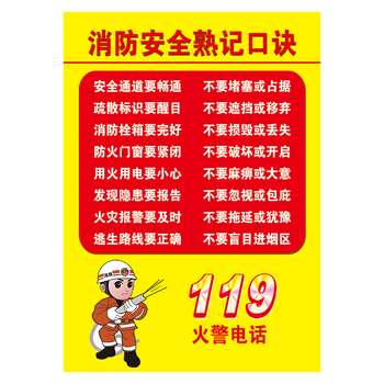 消防安全挂图海报宣传画消防安全熟记口诀展板墙贴画防水贴纸VCH VCH56 消防安全熟记口诀 40*30厘米 覆膜防水PP贴纸