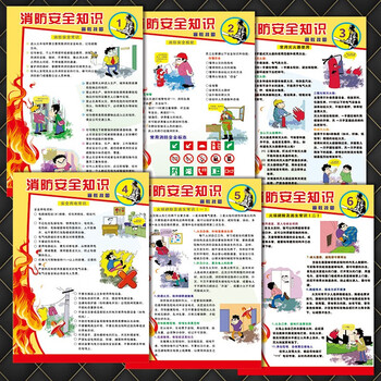 消防知识海报挂图安全常识二十条20条漫画宣教挂图宣传栏墙贴画VHT VHT08 消防安全知识宣教挂图 80*60厘米X6张  覆膜防水贴纸