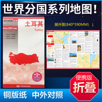 土耳其地图 84*59cm中英文双面覆膜折叠商务旅游留学世界分国系列