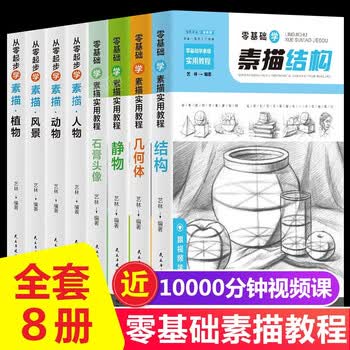 素描书入门教材全套8册 素描基础教程书籍学画画入门自学零基础 素描结构几何体静物石膏头像人物动物风景