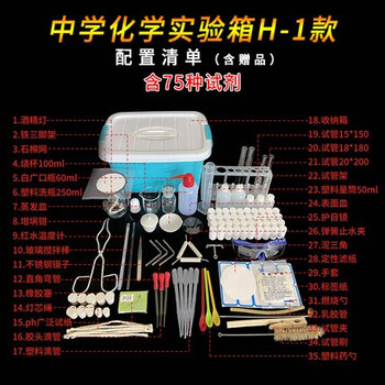 初中化学实验器材箱套装经典版试验箱试剂药品用品玻璃仪器实验室 化学实验箱H1