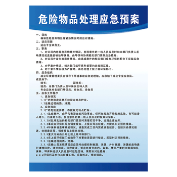 危废仓库管理制度宣传画挂图危险废物安全常识知识墙贴画贴纸NIH NIH36 危险物品处理应急预案 80*60厘米 覆膜防水PP贴纸