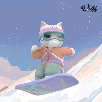 观复博物馆猫冬季冰上运动手办盲盒隐藏款可爱喵滑雪冰壶冰球单板双板运动玩偶摆件