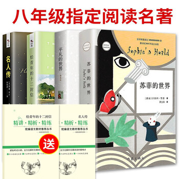 赠考点 初二八年级课外阅读名著全套4册 给青年的十二封信朱光潜+平凡的世界路遥+苏菲的世界+名人传