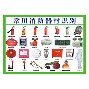 消防器材使用知识挂图海报消火栓消防栓灭火器的使用方法消防箱示意图墙贴画VEH VEH30 消防器材的识别图片 80*60厘米 覆膜防水PP贴纸
