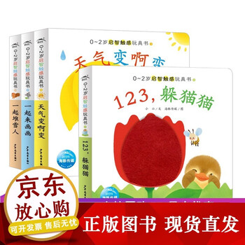 k0-2岁启智触感玩具书全4册 儿童认数字颜色天气动物 变啊变一起来画画一起堆雪人123躲猫猫 启蒙 0-2岁启智触感玩具书：全4册