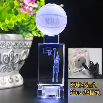 篮球迷科比手办男生定制NBA詹姆斯库里纪念摆件兄弟同学生日礼物 库里充电水晶灯+礼盒