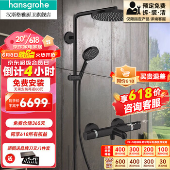 汉斯格雅（Hansgrohe） 恒温花洒双沄雨淋浴花洒套装240mm超大圆形顶喷飞雨挂墙式淋浴柱 27670677 双沄雨+下出水【图片 价格 ...