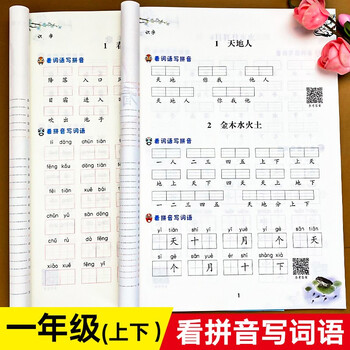 【自选】新版小学语文看拼音写生字词语一年级上下册部编人教版练字帖生字注音专项训练习字本写字练习 一年级上下册2本