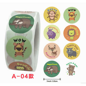 卡通动物贴纸小红花奖励鼓励学生教师用表扬贴贴画封口儿童幼儿园 500贴-2.5CM-A04