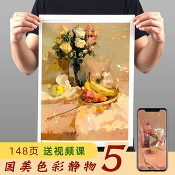 国美色彩静物5临摹书水粉画卡色调教学程材丙烯画单体组合范本画册写生照片入门体系美术联高考手稿满分对画练习盒装活页大8开单张 国美色彩静物5（完整稿进阶）