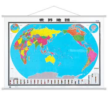 中国世界地图贴图挂图长1.5*1.1米商务办公室客厅公司书房用学习地图覆膜防水无拼接不反光 世界地图（挂绳）