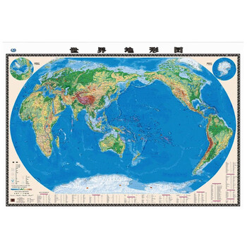 2020新版世界地形图纸质盒装贴图 1.1米*0.8米世界各国地形版带等高线地理地图 1：3300W