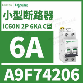 A9F74206小型断路器MCB2极6AC型跳闸特性Acti9 IC60N 6kA iC60N A9F74206 2P 6A C型【图片 价格 ...