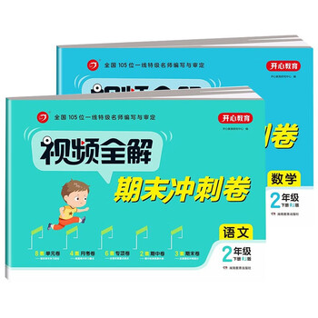 视频全解期末冲刺卷套装2本二2年级下册人教版语文数学RJ小学同步训练卷子单元期中期末测试卷