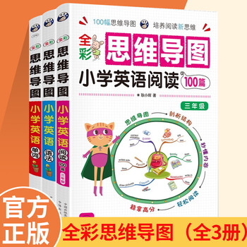 全彩思维导图小学英语语法+单词+英语阅读100篇三年级 3本套装
