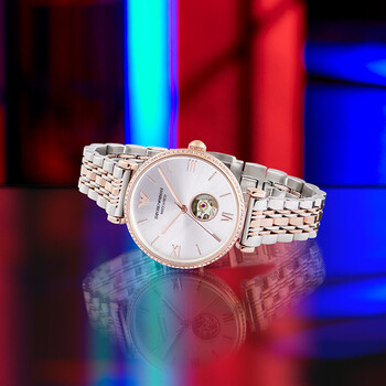 【安普里奥·阿玛尼AR60019】阿玛尼 （Emporio Armani）满天星手表 玫瑰金镶钻时尚休闲透窗镂空全自动机械女士腕表 ...