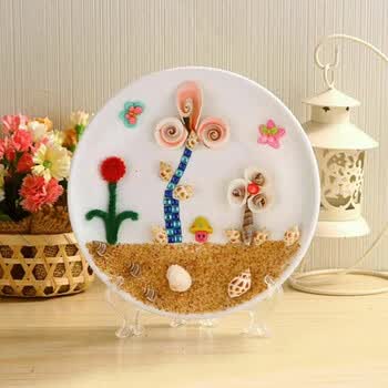 威艾斯儿童益智手工DIY天然贝壳海螺贴画材料包 创意手工粘贴圆盘画礼物 春暖花开