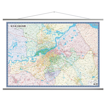 2019新 哈尔滨大城区地图挂图 约1.4x1米  双面覆膜防水 交通路线 街道信息 办公家用