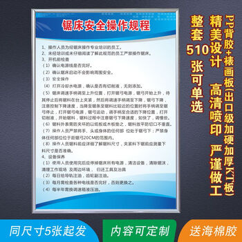 工厂验厂 车间安全生产管理制度 设备操作规程保养挂图规范 五金塑胶钣金模具厂 锯床安全操作规程H163-005 裱画板+仿铝塑料边