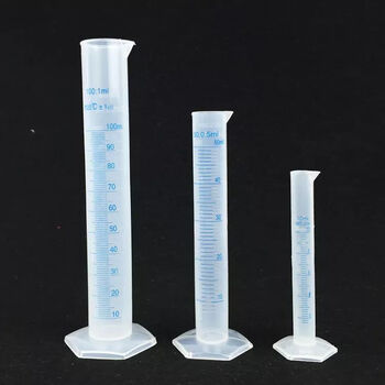 蓝线白线两面刻度塑料量筒 加厚PP材质 透明直型量杯 化学实验器材 教学仪器 250mL