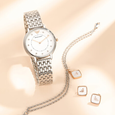 【安普里奥·阿玛尼AR80023】阿玛尼(Emporio Armani)手表 钢质表带休闲女表 石英女士腕表耳钉礼盒套装 AR80023【行情 ...