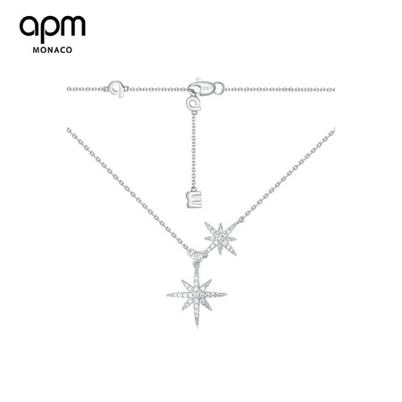 APM MONACO双流星baby六芒星项链女生毛衣链轻奢925银锁骨链七夕情人节礼物 银色【图片 价格 品牌 报价】-京东