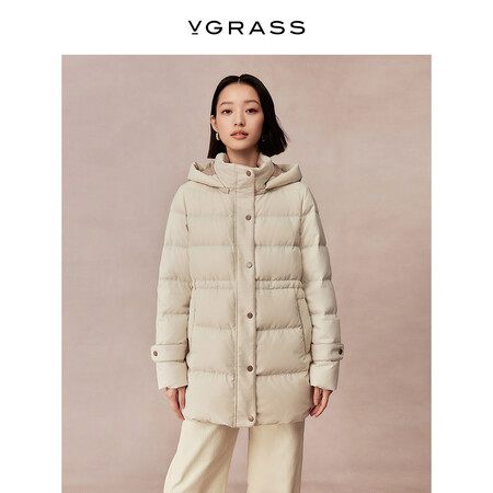 VGRASS维格娜丝24年冬季新款七彩缎感茧型鸭绒羽绒外套女 柔米色 L【图片 价格 品牌 报价】-京东