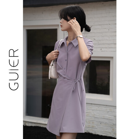 桂儿（guier）Polo领系带收腰连衣裙女2025夏季小个子法式裙 薰衣草紫 S【图片 价格 品牌 报价】-京东