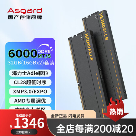 阿斯加特(Asgard)阿斯加特（Asgard）DDR5 6000/6400海力士Adie CL28女武神II代/海姆达尔RGB灯条32G16Gx 海姆达尔AdieCL28时序AMD推荐 ...