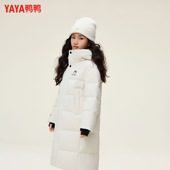 鸭鸭儿童羽绒服冰壳冬新款男女童加长款加厚过膝中大童厚外套童装上衣 米白色 120【图片 价格 品牌 报价】-京东