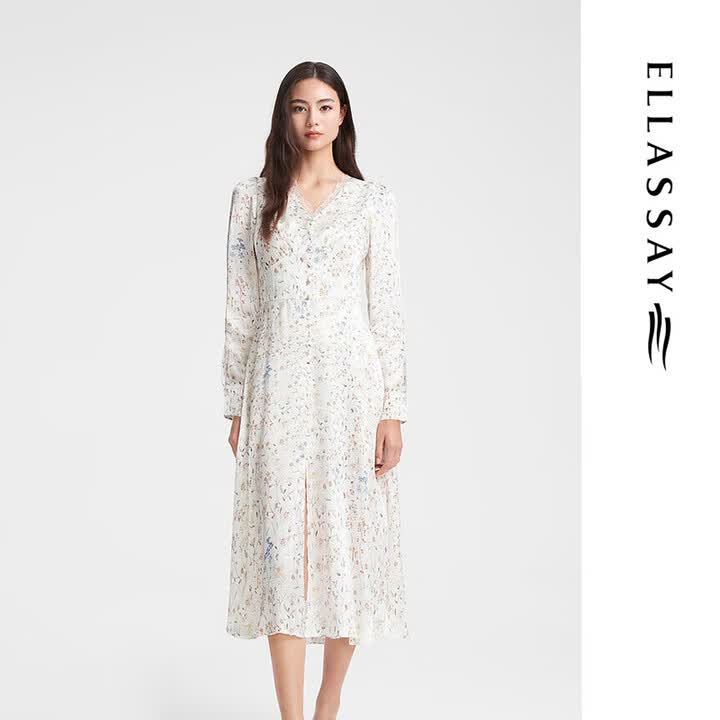【歌力思（ELLASSAY）EWE351Y06400】歌力思（ELLASSAY）桑蚕丝茶歇裙连衣裙女 EWE351Y06400 红粉混搭197 ...