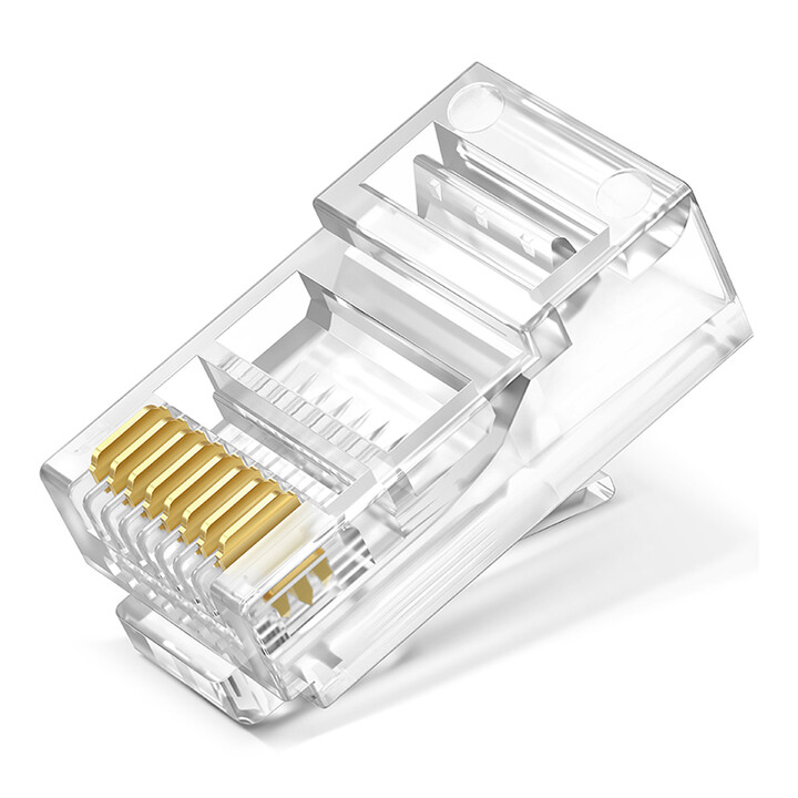 普联（TP-LINK）CAT5e超五类非屏蔽网络水晶头100只盒装RJ45网线连接头镀金三叉铜弹片8芯千兆高韧性耐折新环保PC TL ...