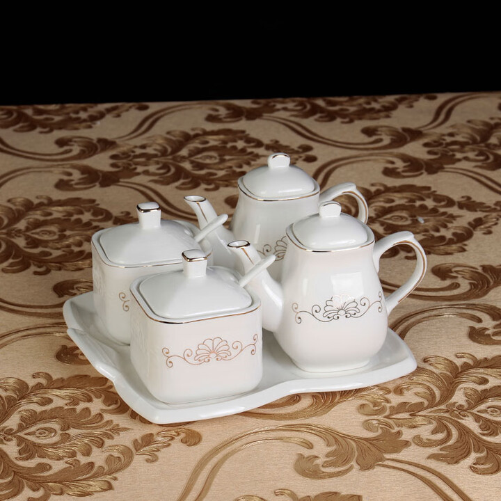 欧式陶瓷调味罐酱油瓶套装厨房家用醋壶调味壶油壶调料盒组合用品 B款四方(2壶1盘2罐)【图片 价格 品牌 报价】-京东