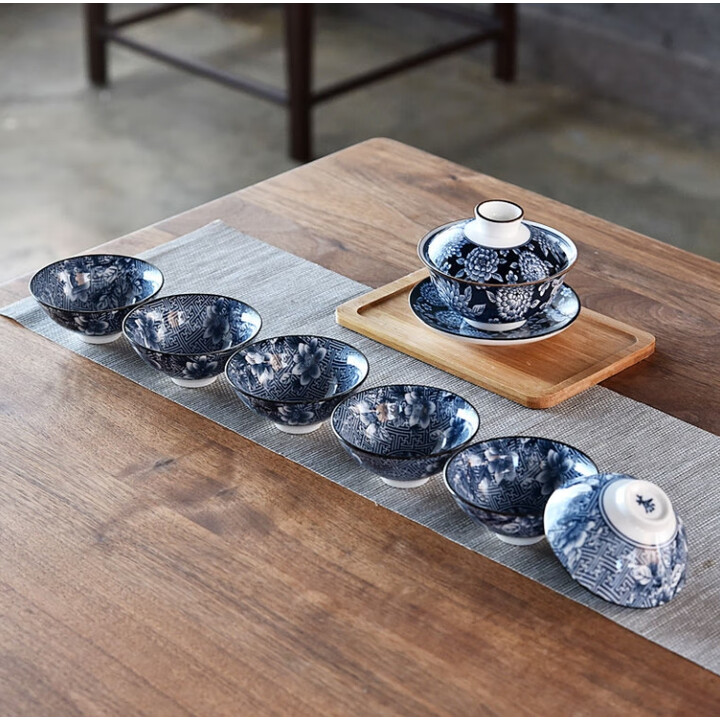 GOWKE青花瓷斗笠杯10只套装陶瓷功夫小茶杯单杯个人杯复古品茗茶盏茶碗 8件青花向阳花盖碗蜜叶斗笠杯【图片 价格 品牌 报价】-京东