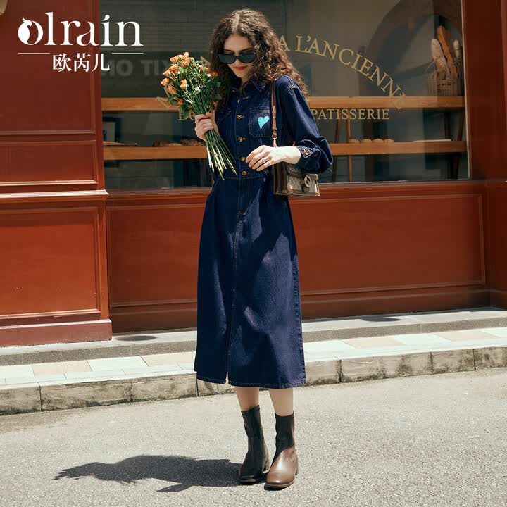 【OlrainO23QL85502】Olrain【版型升级】欧芮儿收腰牛仔连衣裙女装气质通勤裙子 普鲁士蓝 M【行情 报价 价格 评测】-京东