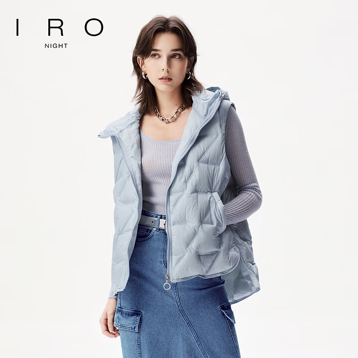 IRO NIGHT 鹅绒羽绒服马甲连帽直筒宽松纯色法式轻奢24秋冬新款 水粉蓝 34【图片 价格 品牌 报价】-京东