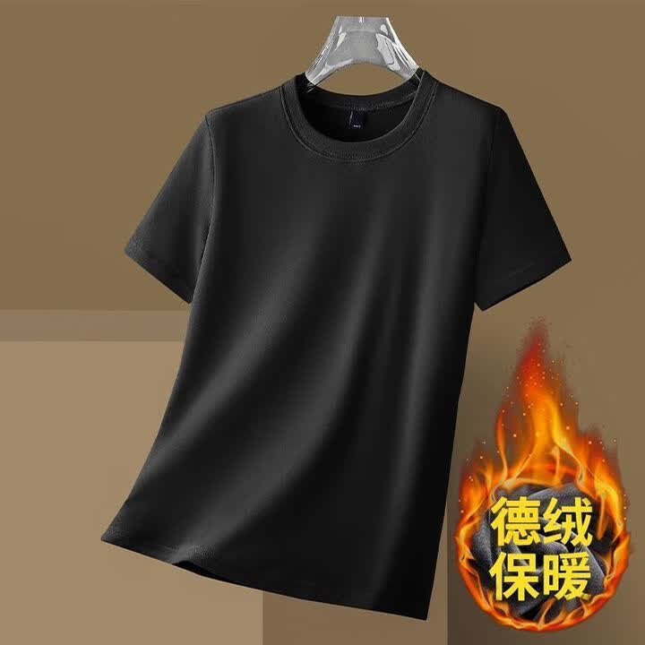 will notT恤冬季男士加绒短袖t恤圆领磨毛打底衫德绒加厚保暖秋衣冬天半袖 黑色【单件】 2XL 建议【150-170斤】【图片 价格 ...