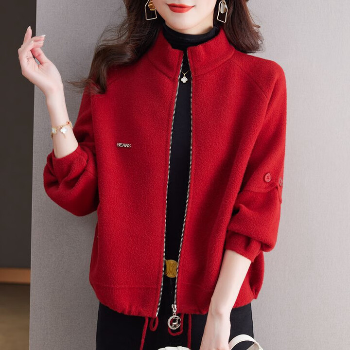 歌米拉（Gemila）短外套女春秋立领棒球服2025新款宽松百搭毛呢大衣女装夹克上衣 红色 3XL【图片 价格 品牌 报价】-京东