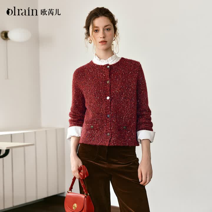 【O57QM001190】Olrain欧芮儿红色毛衣女装优雅通勤小香风毛织开衫外套新年上衣 红色 L【行情 报价 价格 评测】-京东