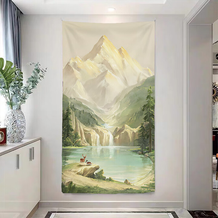 MOJY布艺挂毯壁毯山水风景挂画日照金山肌理感挂毯玄关客厅风水挂布门 GU-山水-2 麻布大尺寸不退换【图片 价格 品牌 报价】-京东